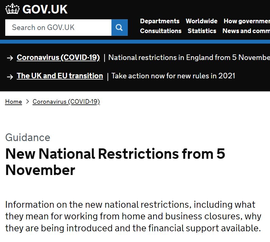 National Restrictions from 5 November - Information for Out of School ...